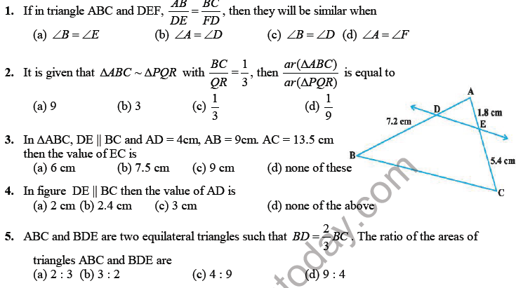 CBSE Class 10 Mathematics Triangles MCQs Set A, Multiple Choice ... CBSE Class 10 Mathematics Triangles MCQs Set A, Multiple Choice ...